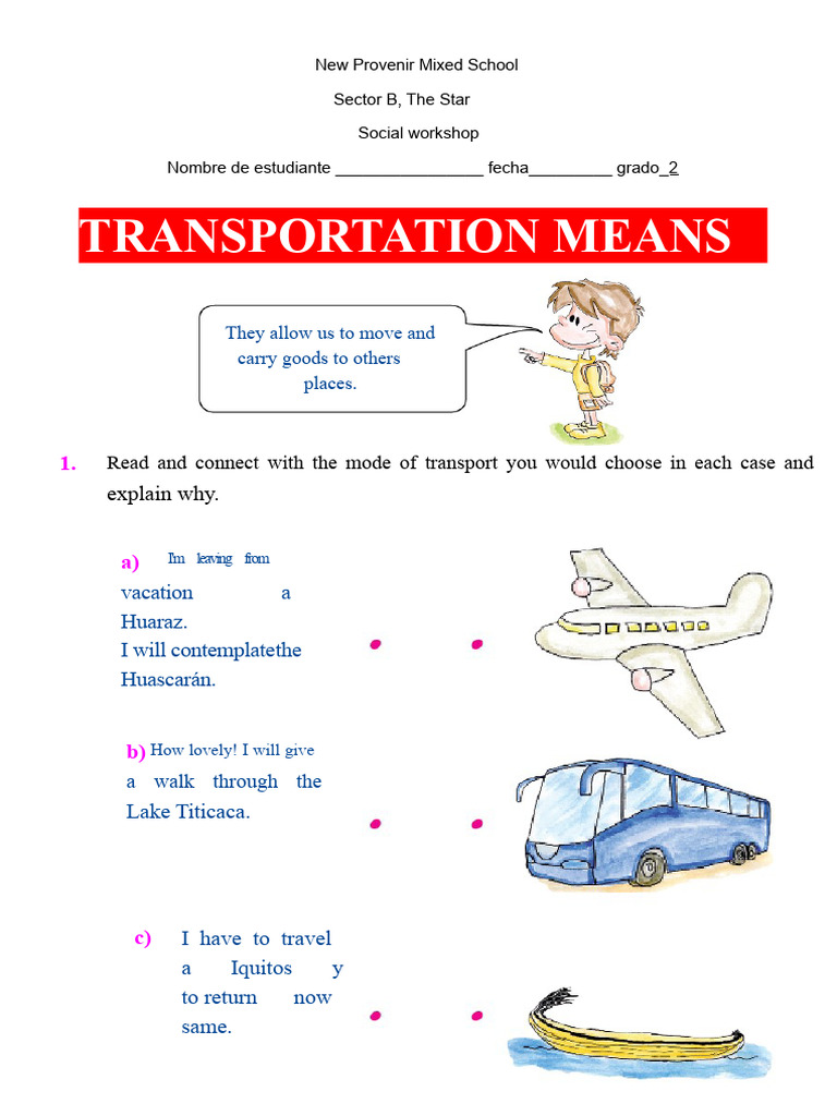 Transportation Means For Second Grade of Primary | PDF