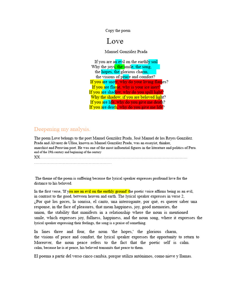 Analysis of The Poem Love - Manuel Gonzales Prada | PDF | Light ...