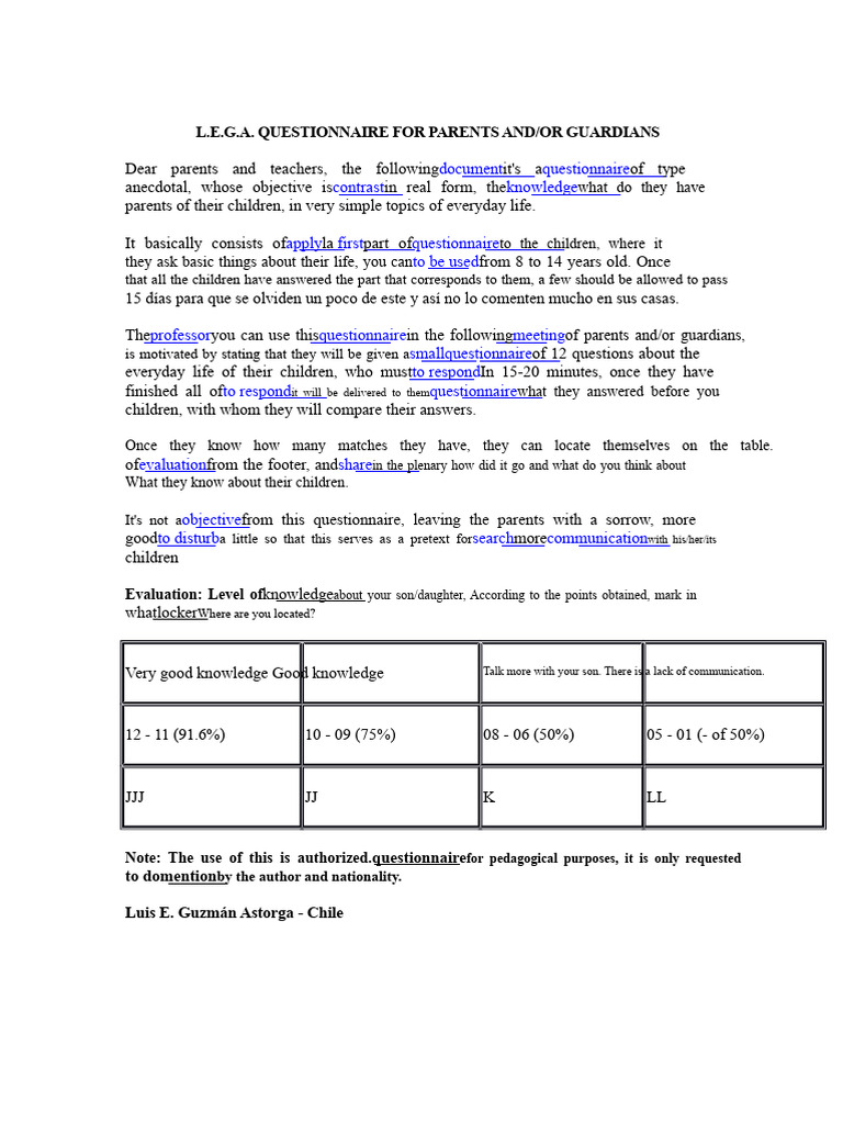 Parent-Child Relationship Questionnaire | PDF | Psychology ...