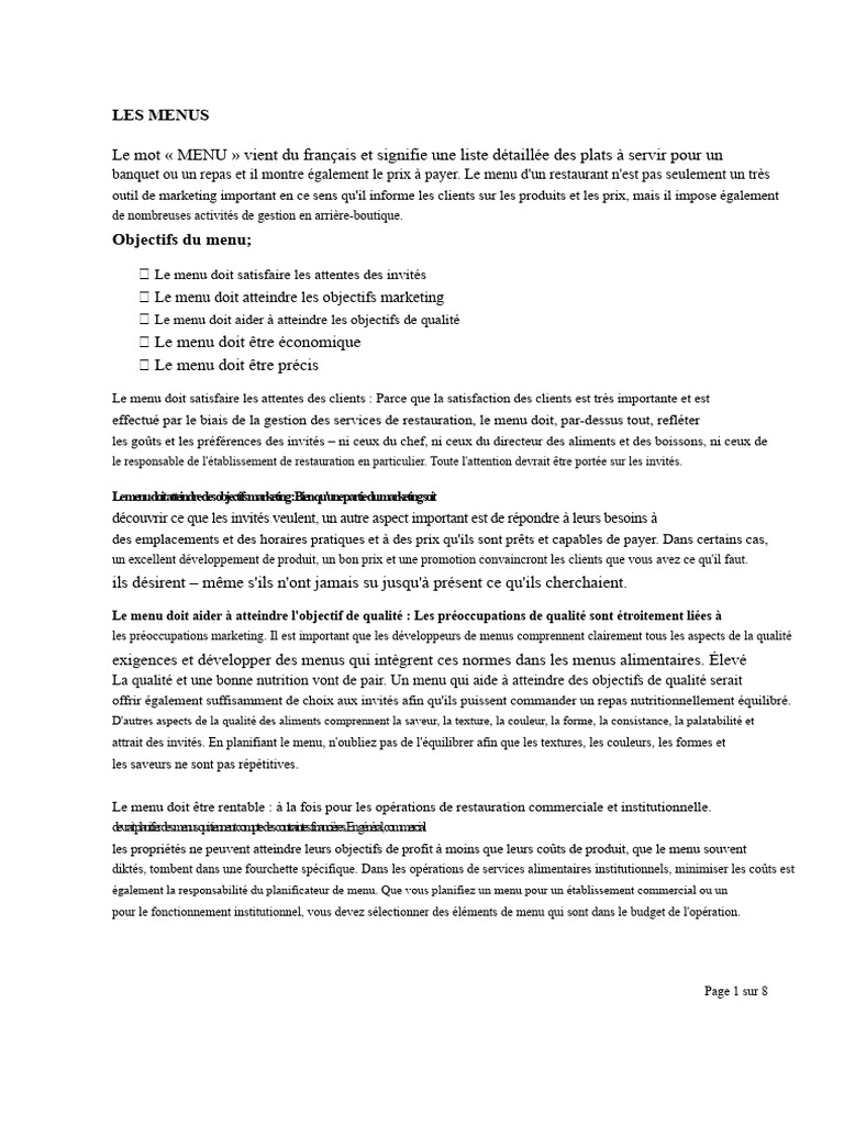Guide complet sur les types de menus | PDF | Menu | Cuisine