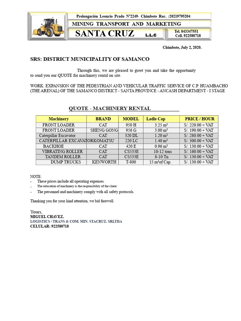 Quotation For Samanco Machinery | PDF
