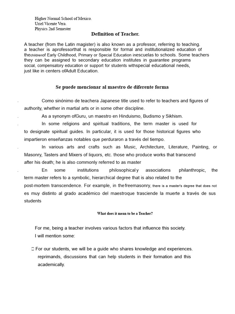 Definition of Teacher | PDF | Teachers | Learning