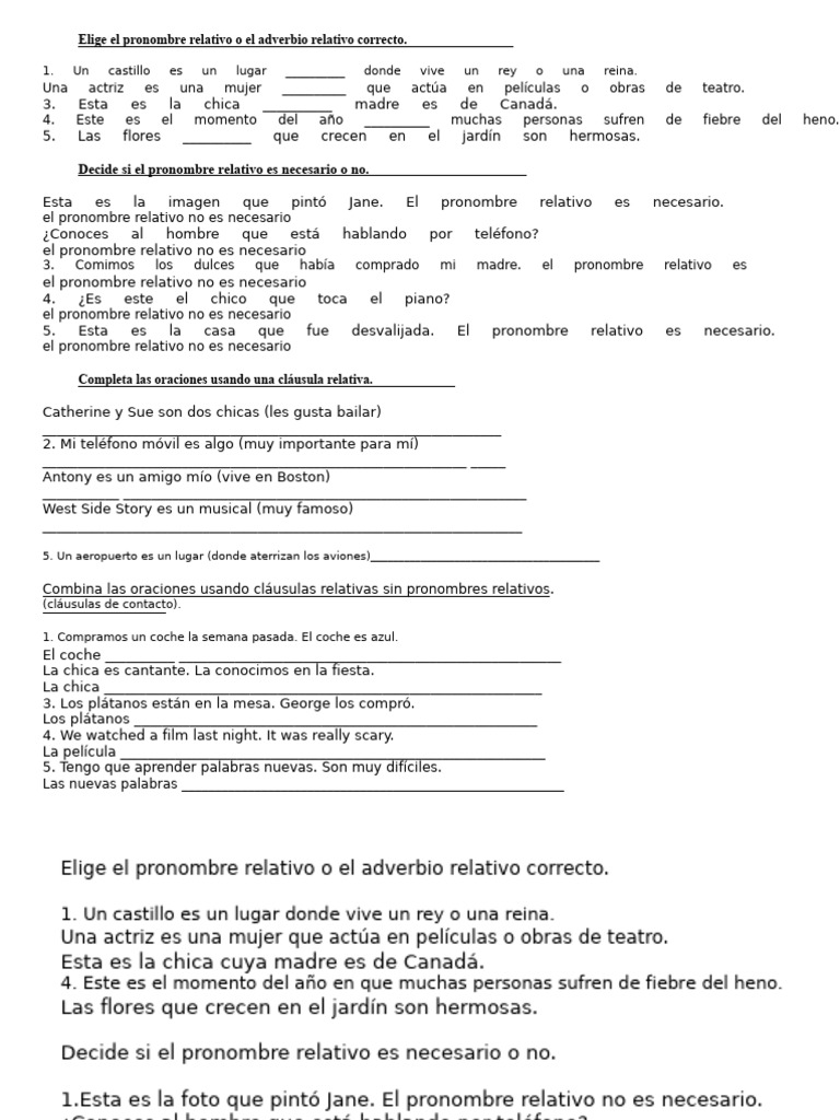 Elige El Pronombre Relativo o El Adverbio Relativo Correcto. | PDF ...