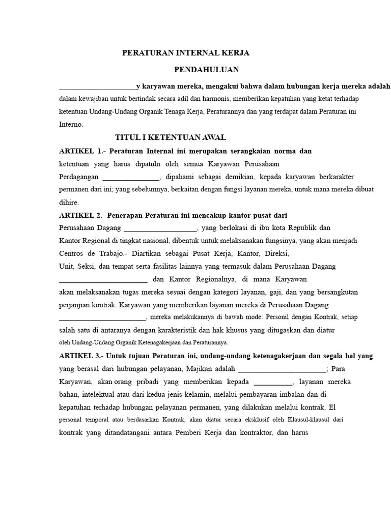 PERATURAN INTERNAL KERJA | PDF
