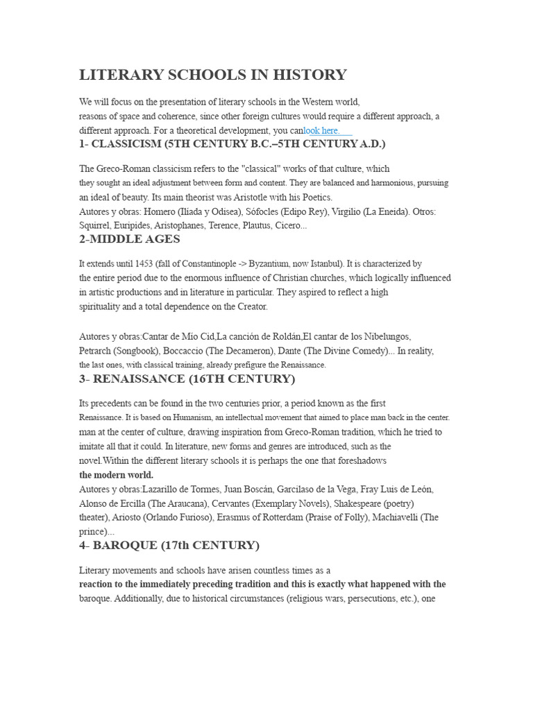 Literary Schools in History | PDF | Romanticism | Literary Realism