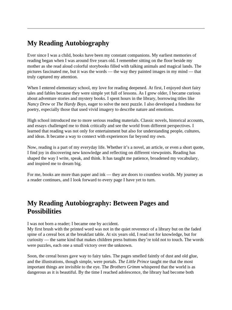 My Journey as a Reader: An Autobiography | PDF | Children's Literature