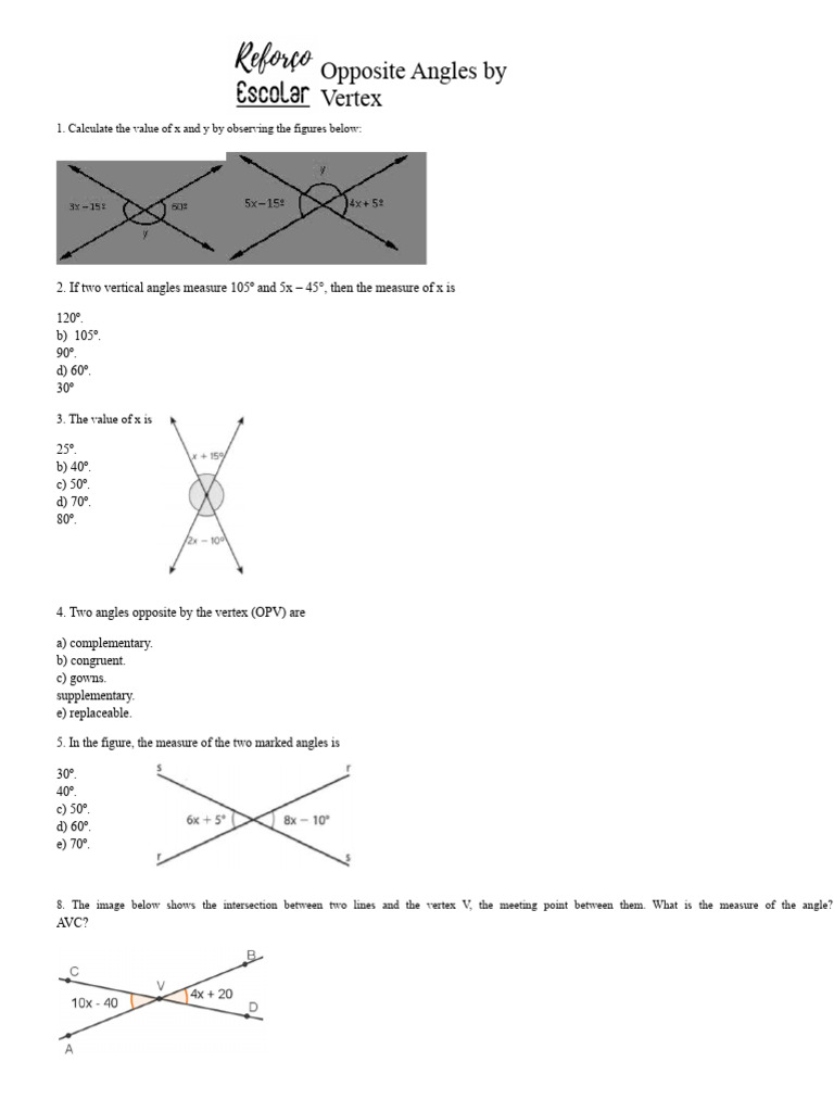 Opposite Angles by The Vertex | PDF