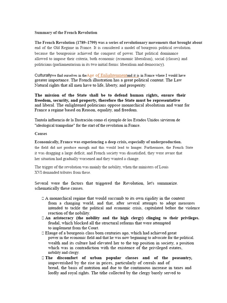 Key Events and Causes of the French Revolution | PDF | French ...