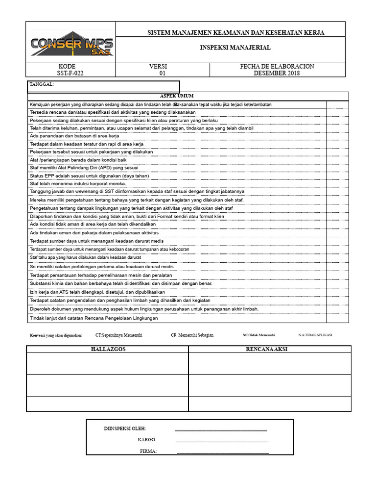 Format Inspeksi Manajerial | PDF