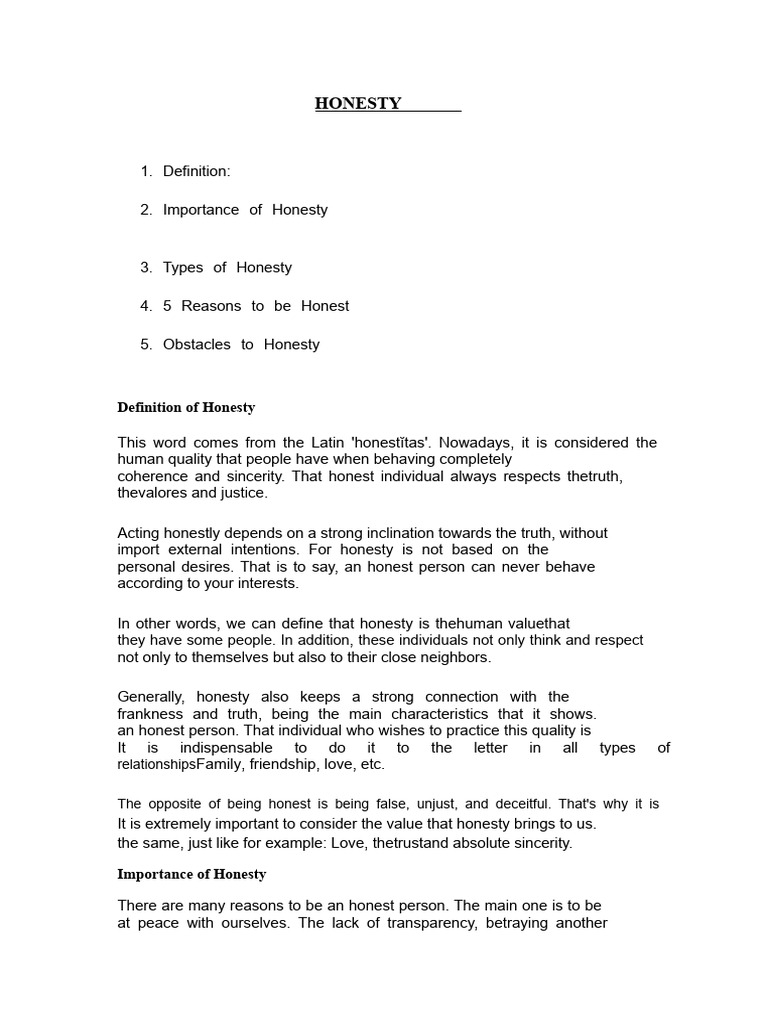 Honesty | PDF | Truth | Reason