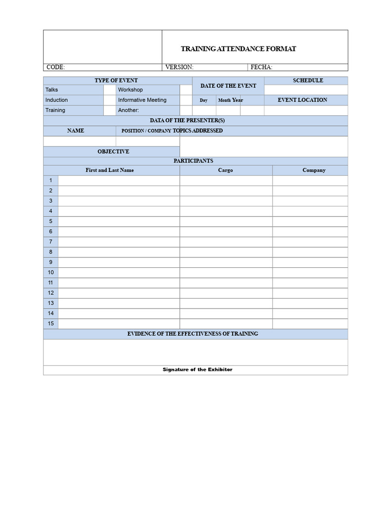 Training Attendance Format | PDF