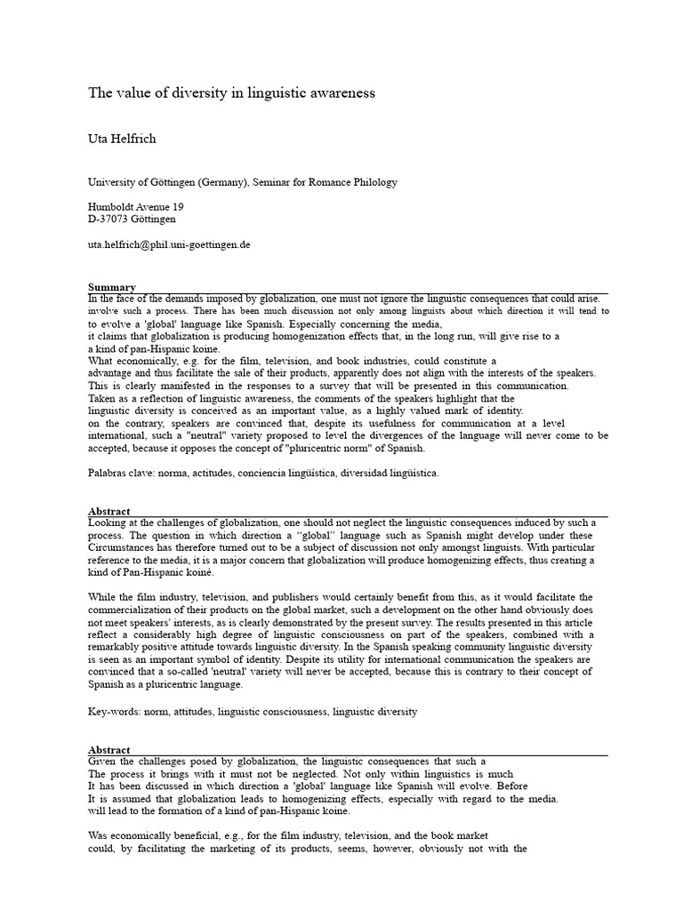 The Value of Linguistic Diversity | PDF | Spanish Language | Linguistics