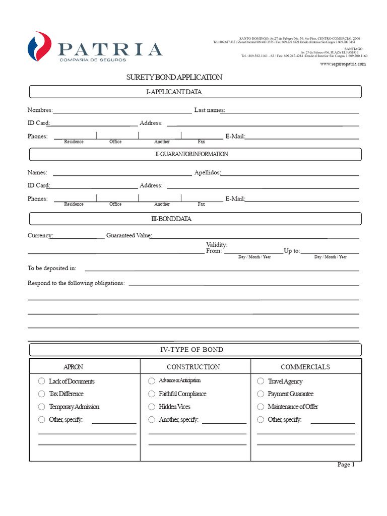Surety Bond Application Form | PDF | Surety | Insurance