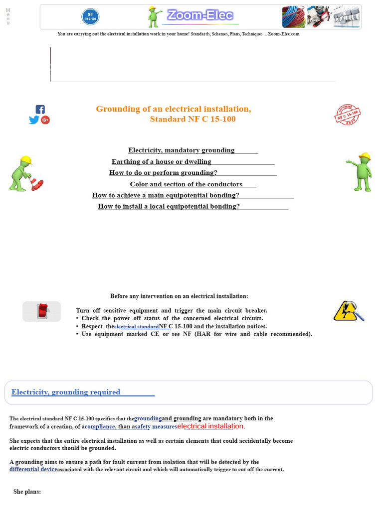 Grounding Standards NF C 15-100 Guide | PDF | Electrical Wiring ...