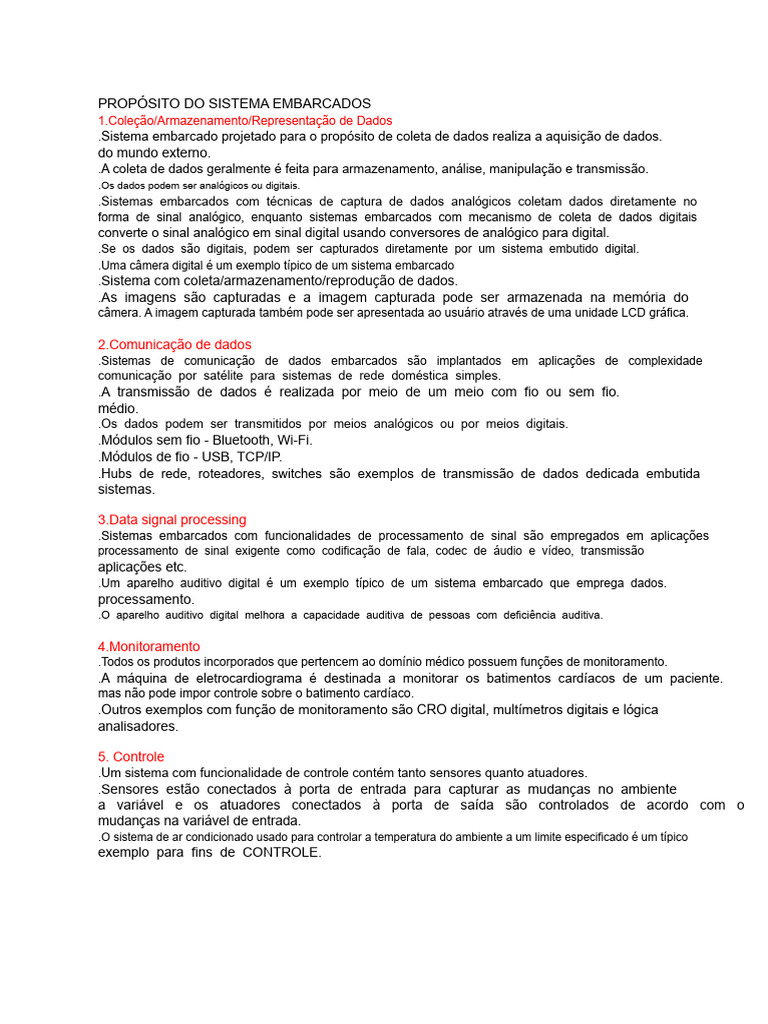 Funções de Sistemas Embarcados | PDF | Rede de computadores | Sem fio