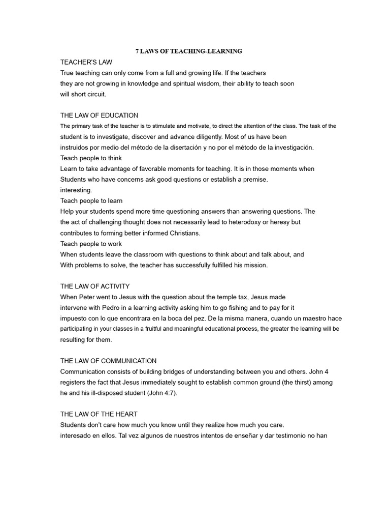 7 Laws of Teaching | PDF | Pedagogy | Knowledge