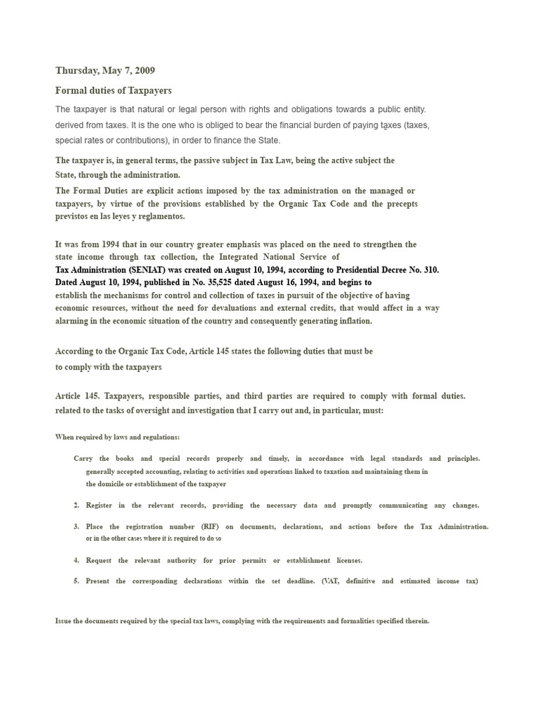 Formal Tax Duties in Venezuela | PDF | Taxes | Taxation In The United ...