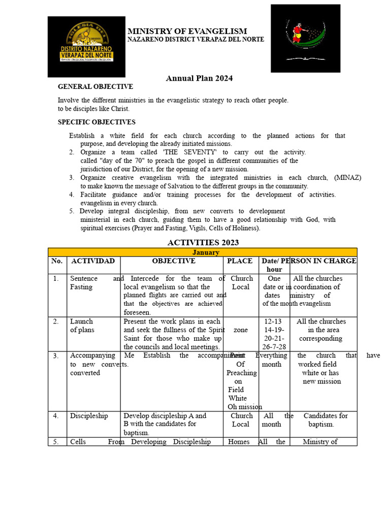 Annual Evangelism Plan 2024 | PDF | Evangelism | Holiness Movement