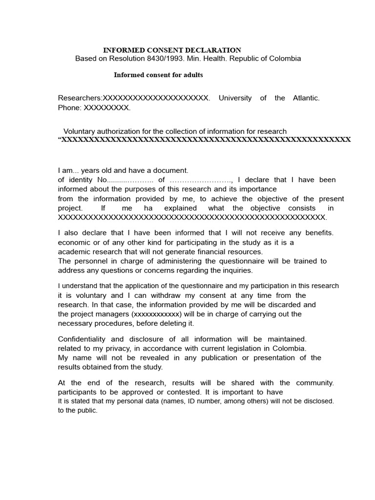 Informed Consent Statement (Model 1) | PDF | Consent | Informed Consent
