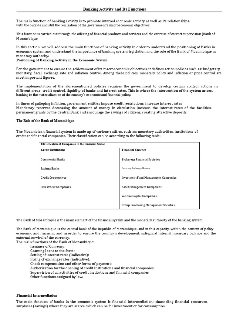 Banking Activity and Its Functions | PDF | Banks | Central Banks