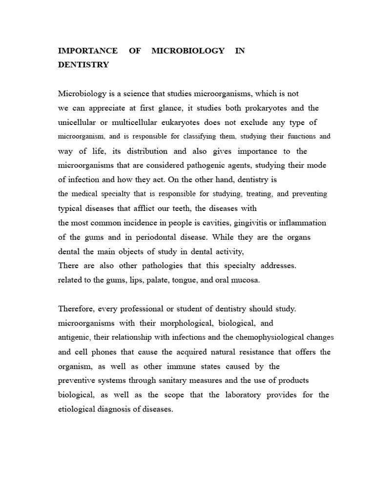 The Importance of Microbiology in Dentistry | PDF | Dentistry | Infection