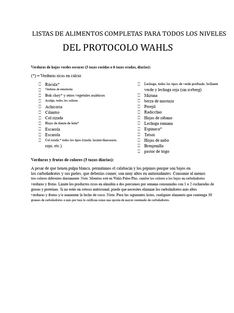 Alimentos del Protocolo Wahls: Guía Completa | PDF | Vegetales | Nuez