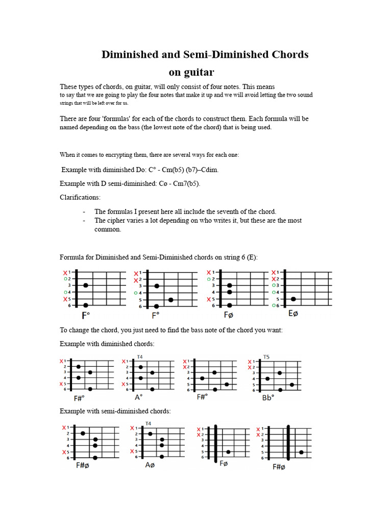 Diminished and Half-Diminished Chords On Guitar | PDF