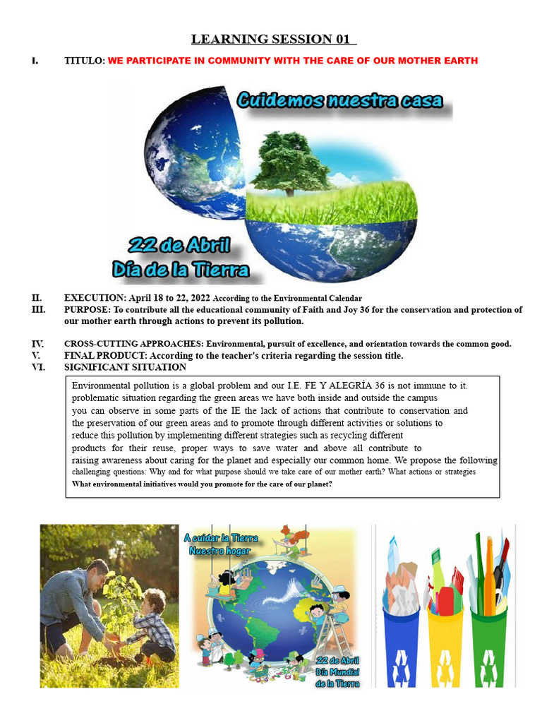 LEARNING SESSION 01 - Taking Care of Our Mother Earth | PDF ...