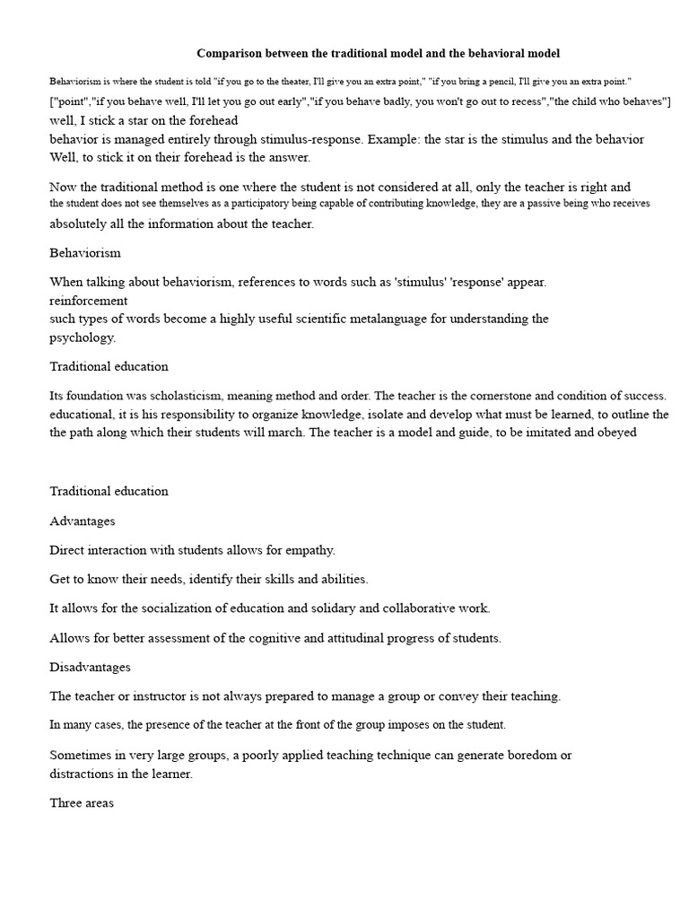 Traditional vs. Behavioral Education Models | PDF | Learning | Behaviorism