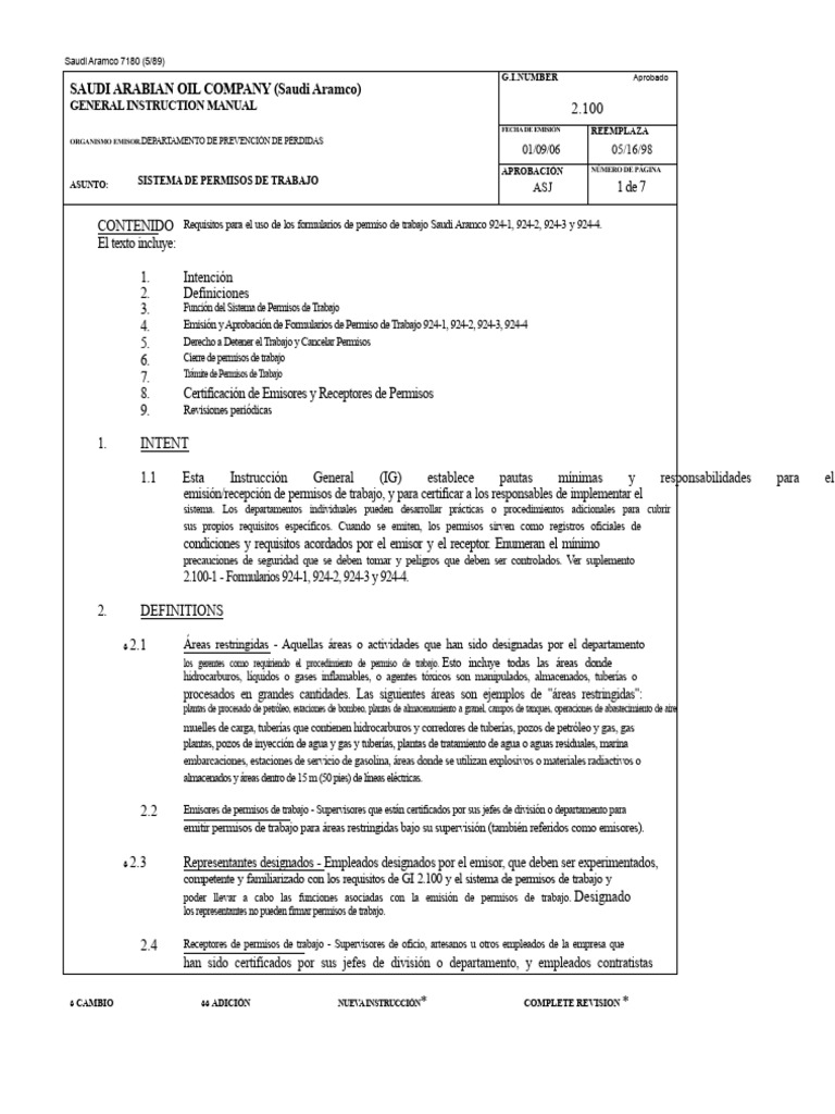 Saudi Arabian Oil Company (Saudi Aramco) : General Instruction Manual ...