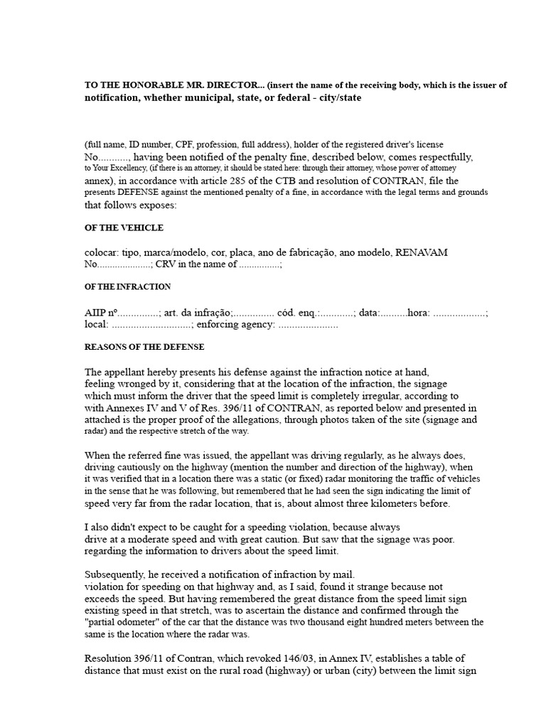 DNIT Traffic Fine Appeal 00 | PDF | Justice | Crime & Violence