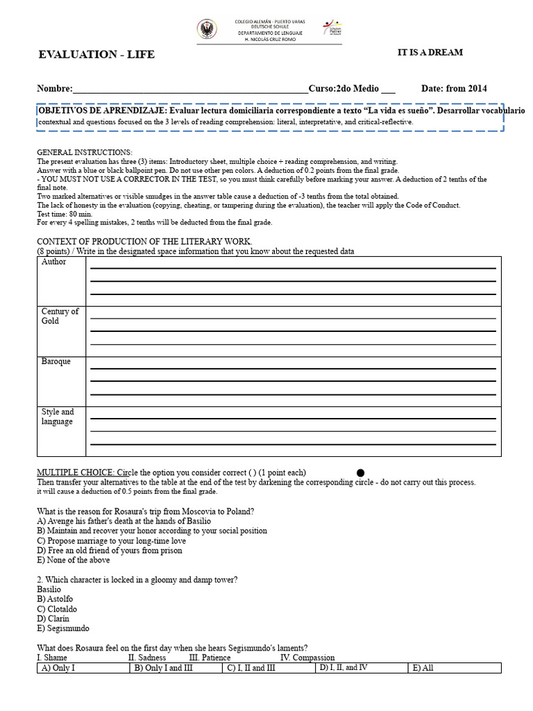Evaluation - Life is a Dream | PDF