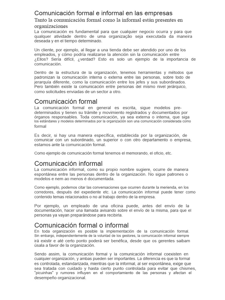 Comunicación Formal e Informal en Las Empresas | PDF | Business