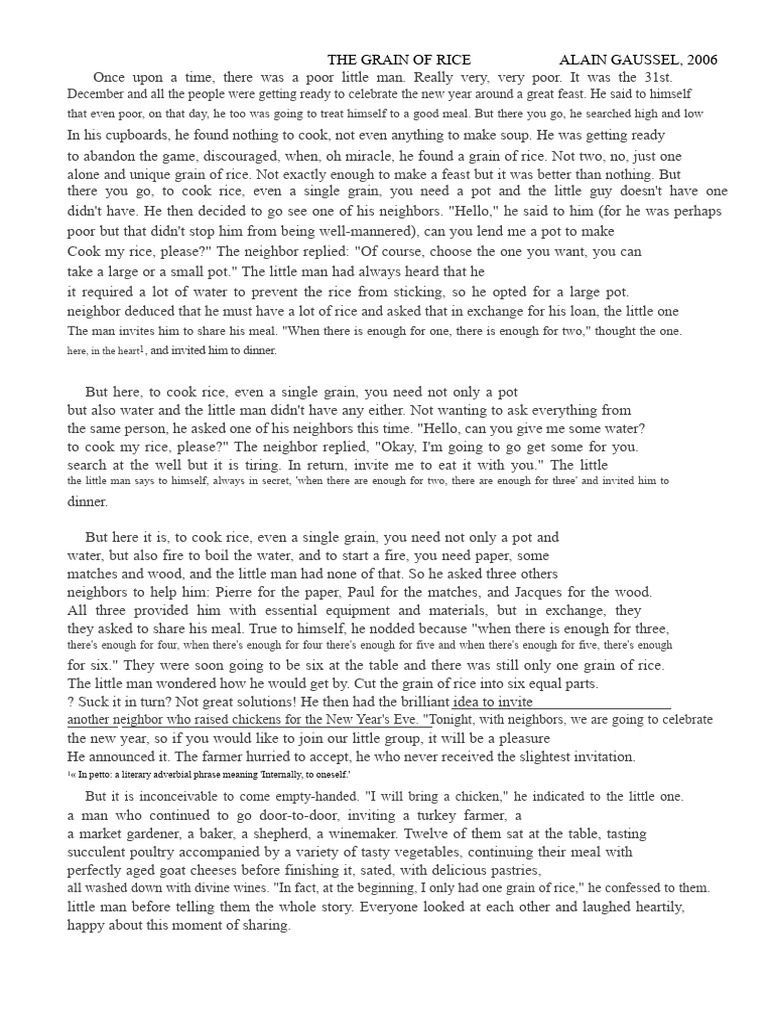 The Grain of Rice: A Sharing Tale | PDF