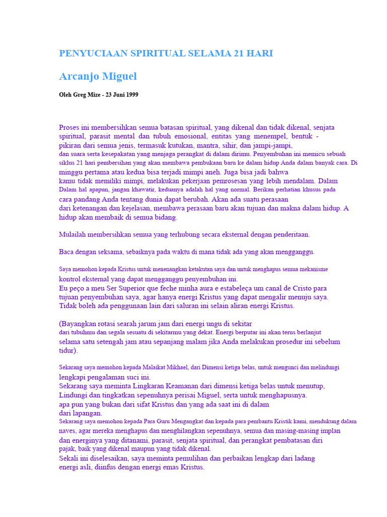 Doa SANTO MIGUEL selama 21 hari untuk pemurnian | PDF