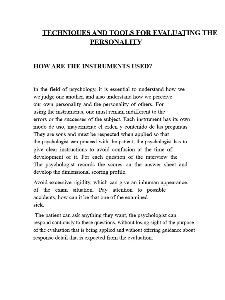 Personality Assessment Tools and Techniques | PDF | Psychological ...