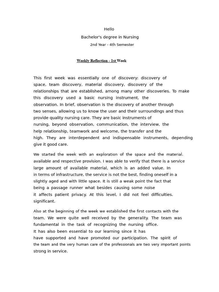 Reflection 1week | PDF | Nursing | Communication
