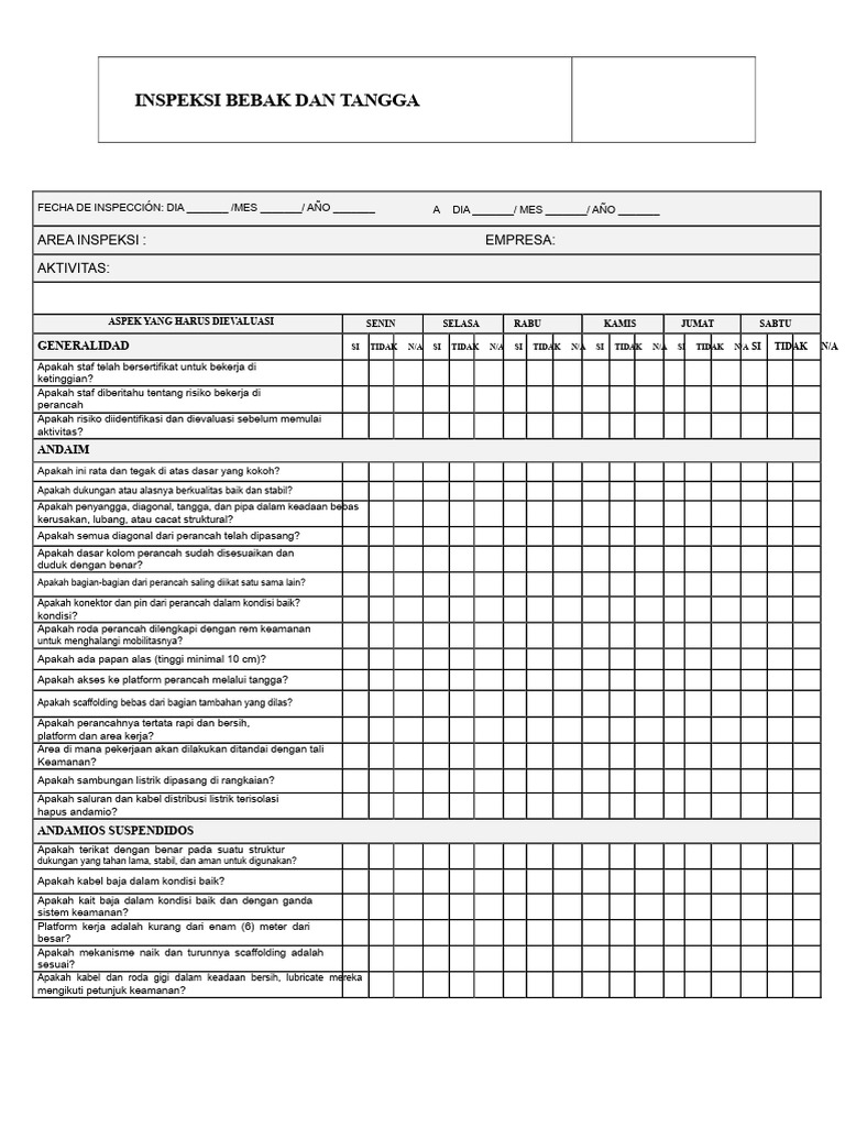 Inspeksi Keselamatan Scaffolding dan Tangga | PDF