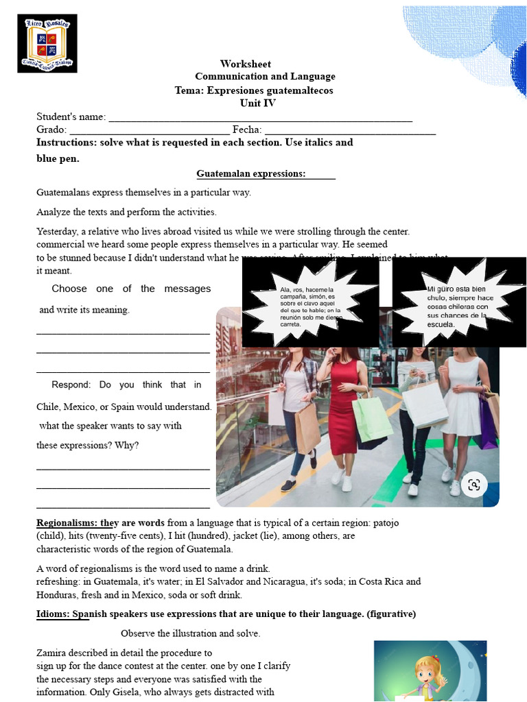 Guatemalan Expressions Worksheet | PDF | Guatemala | Idiom