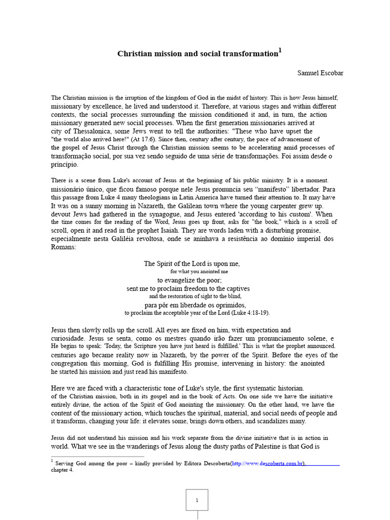 Christian Mission and Social Transformation - Samuel Escobar | PDF ...