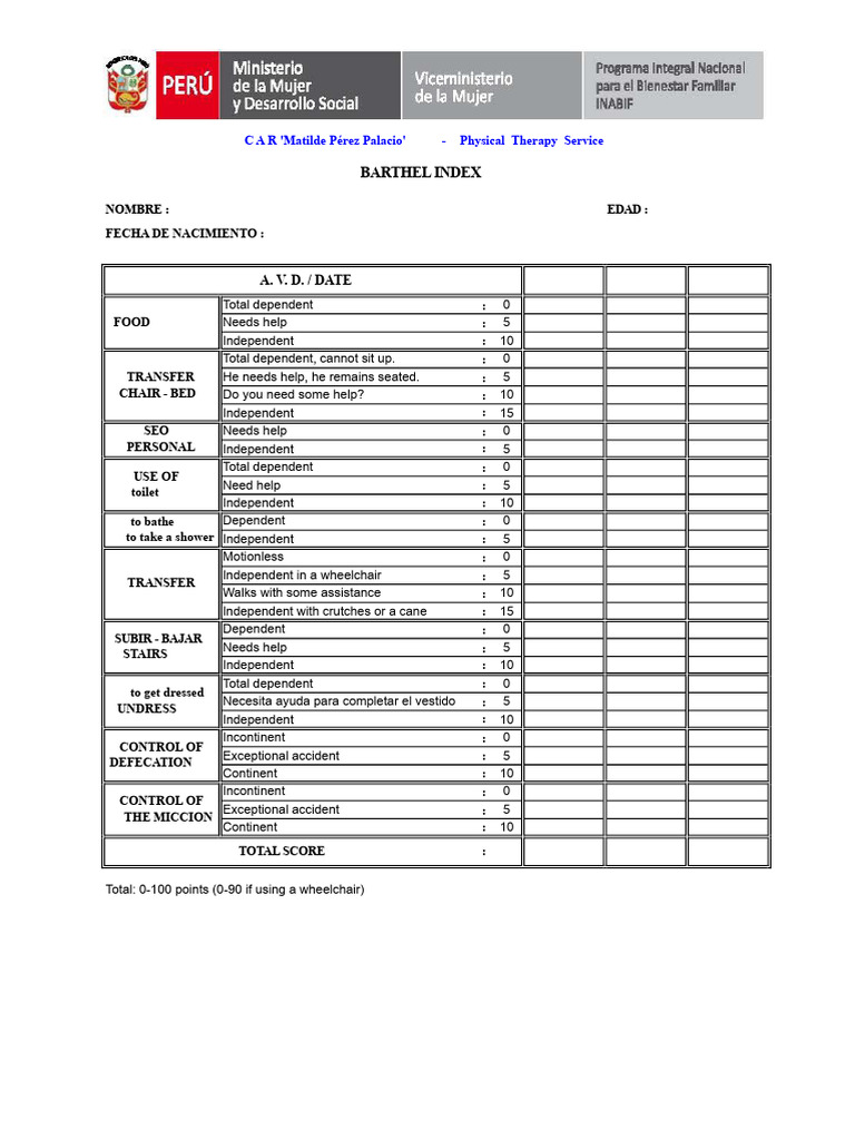 Barthel Index | PDF | Medical Specialties | Clinical Medicine