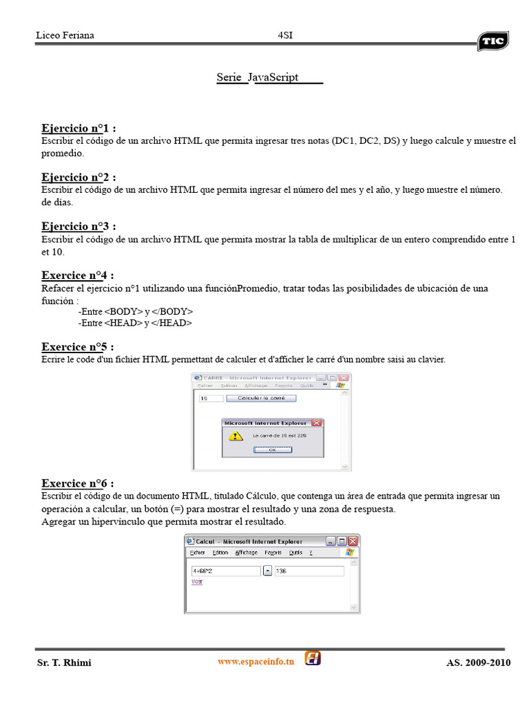 Serie JavaScript Corrección 4SI TIC | PDF | HTML | Script Java