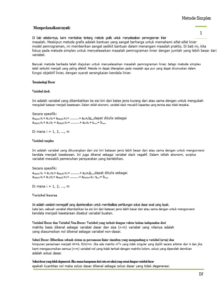 Panduan Metode Simplex Pemrograman Linier | PDF