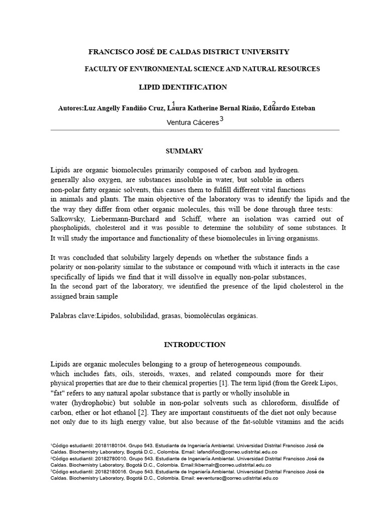Laboratory Report No. 3 Identification of Lipids | PDF | Fatty Acid ...