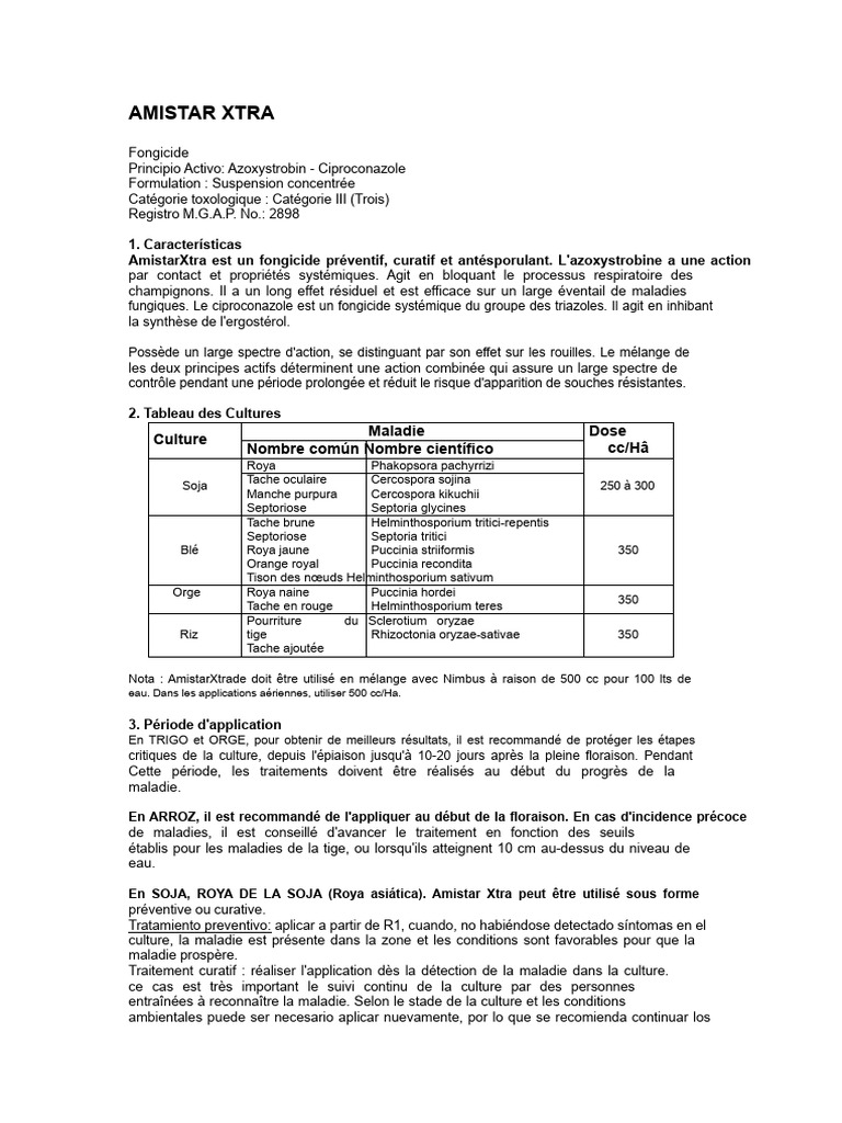 Fongicide Amistar Xtra : Utilisation et Efficacité | PDF | Fongicide