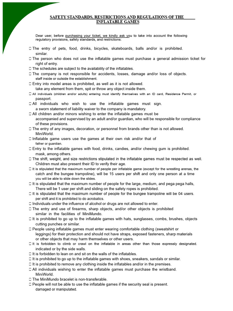 Safety Rules Restrictions and Regulations - Minimundo Inflatable Games ...