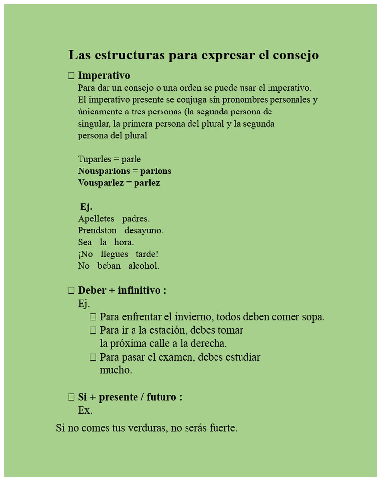 Las Estructuras para Expresar El Consejo | PDF | Plural ...