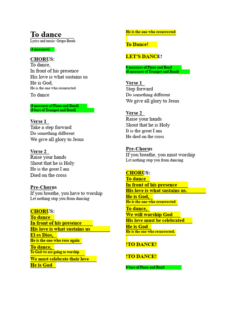 A Danzar Lyrics (Grupo Barak) | PDF | God In Christianity | Glory (Religion)