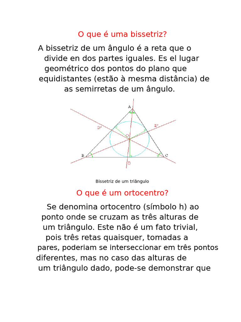 Conceitos de Bissetriz e Ortocentro | PDF