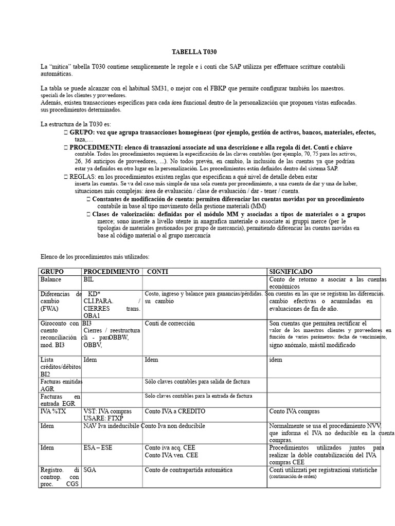 Reglas y Procedimientos de la Tabla T030 en SAP | PDF | Contabilidad ...